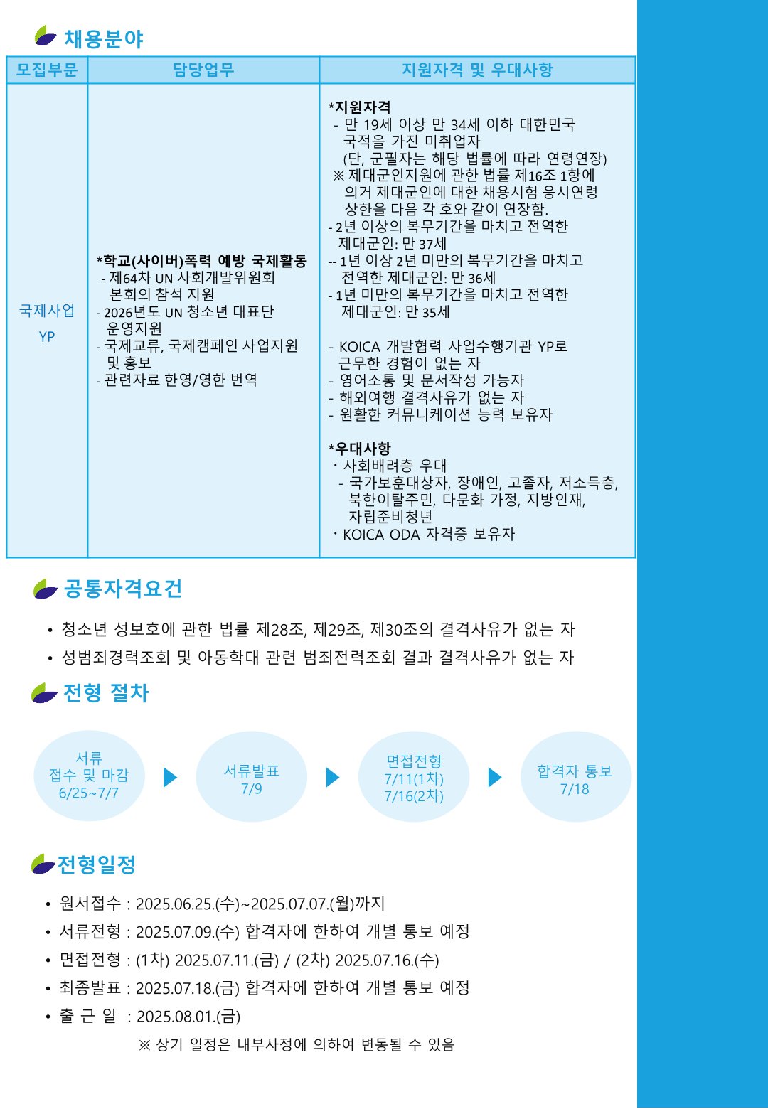 서울시사회복지사협회 - [푸른나무재단] 국제팀 KOICA ODA YP(청년인턴) 채용공고